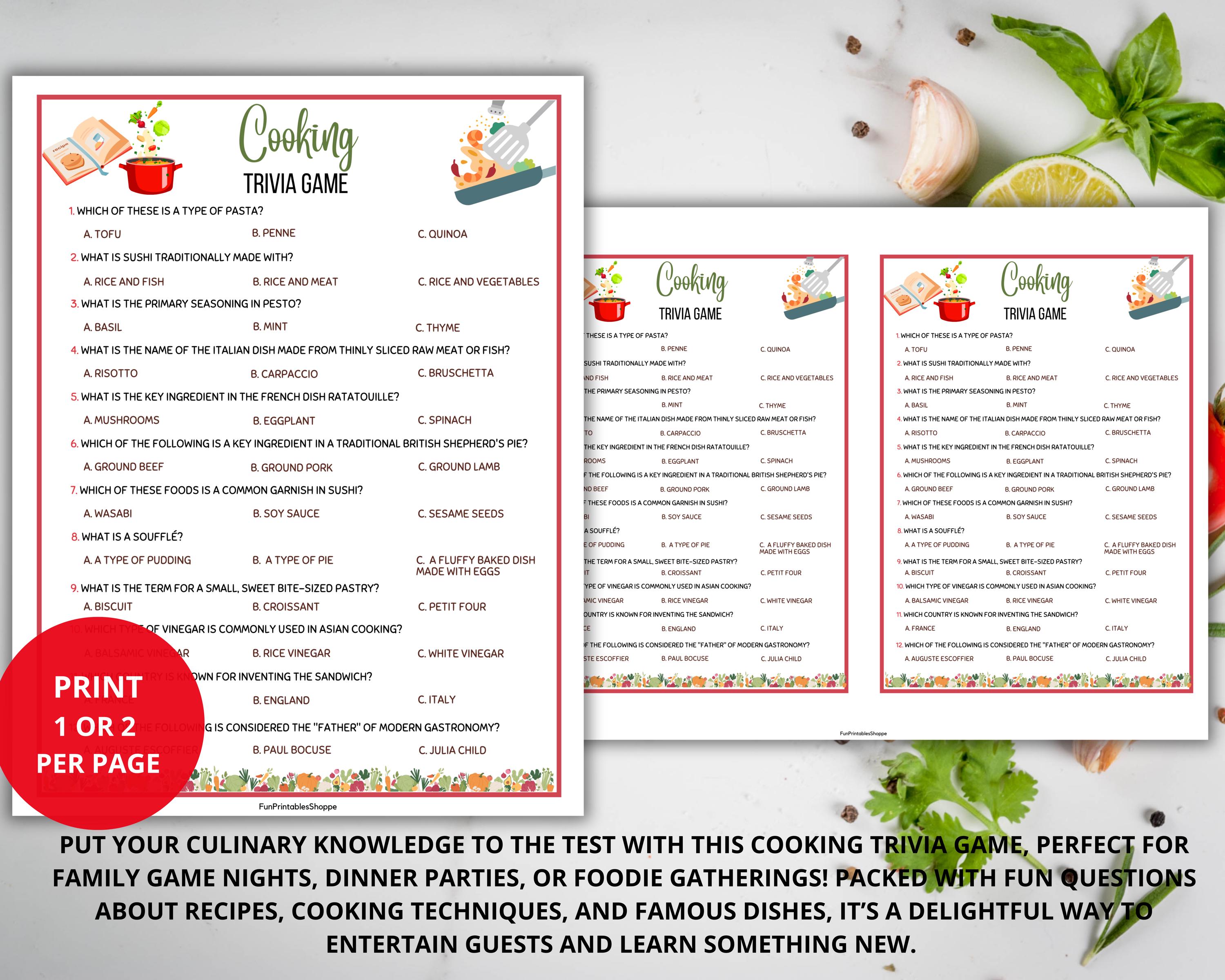 Cooking Trivia Game,food Trivia,cooking Quiz,kitchen Trivia,foodie ...