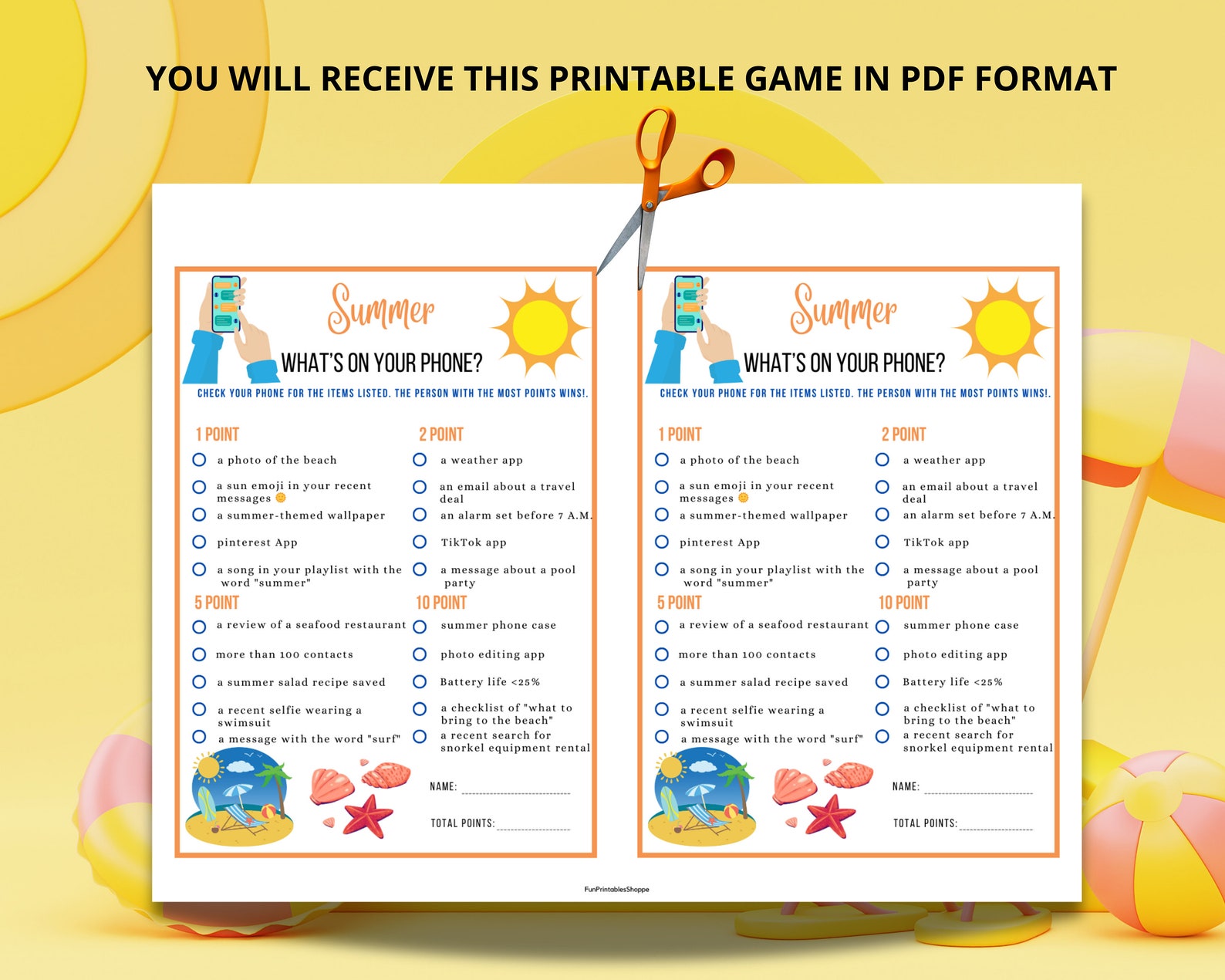 Summer Whats in Your Phone,summer Party Game,phone Game,pool Party ...