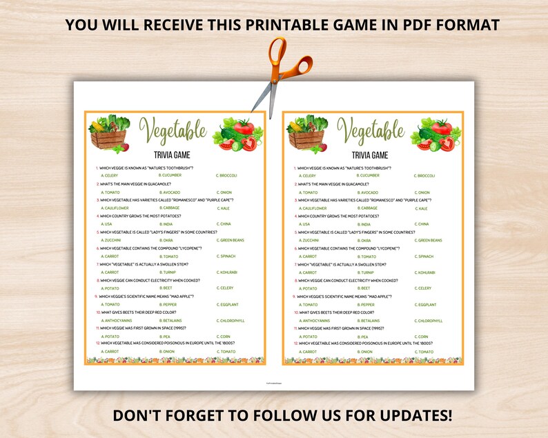 Vegetable Trivia Game,food Trivia,veggies Quiz,plant Trivia,nature ...