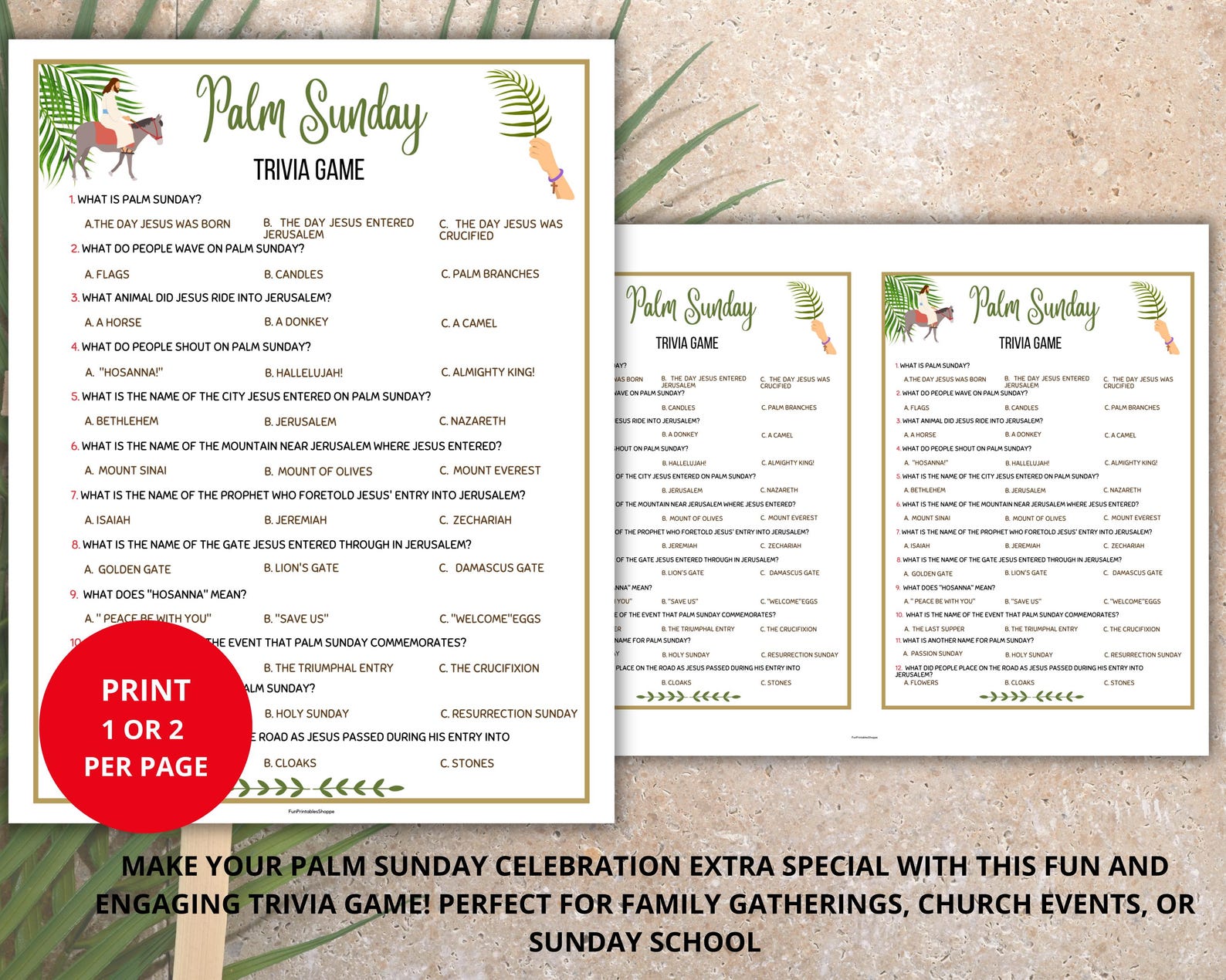 Palm Sunday Trivia,easter Story Trivia Game,holy Week Trivia,bible ...