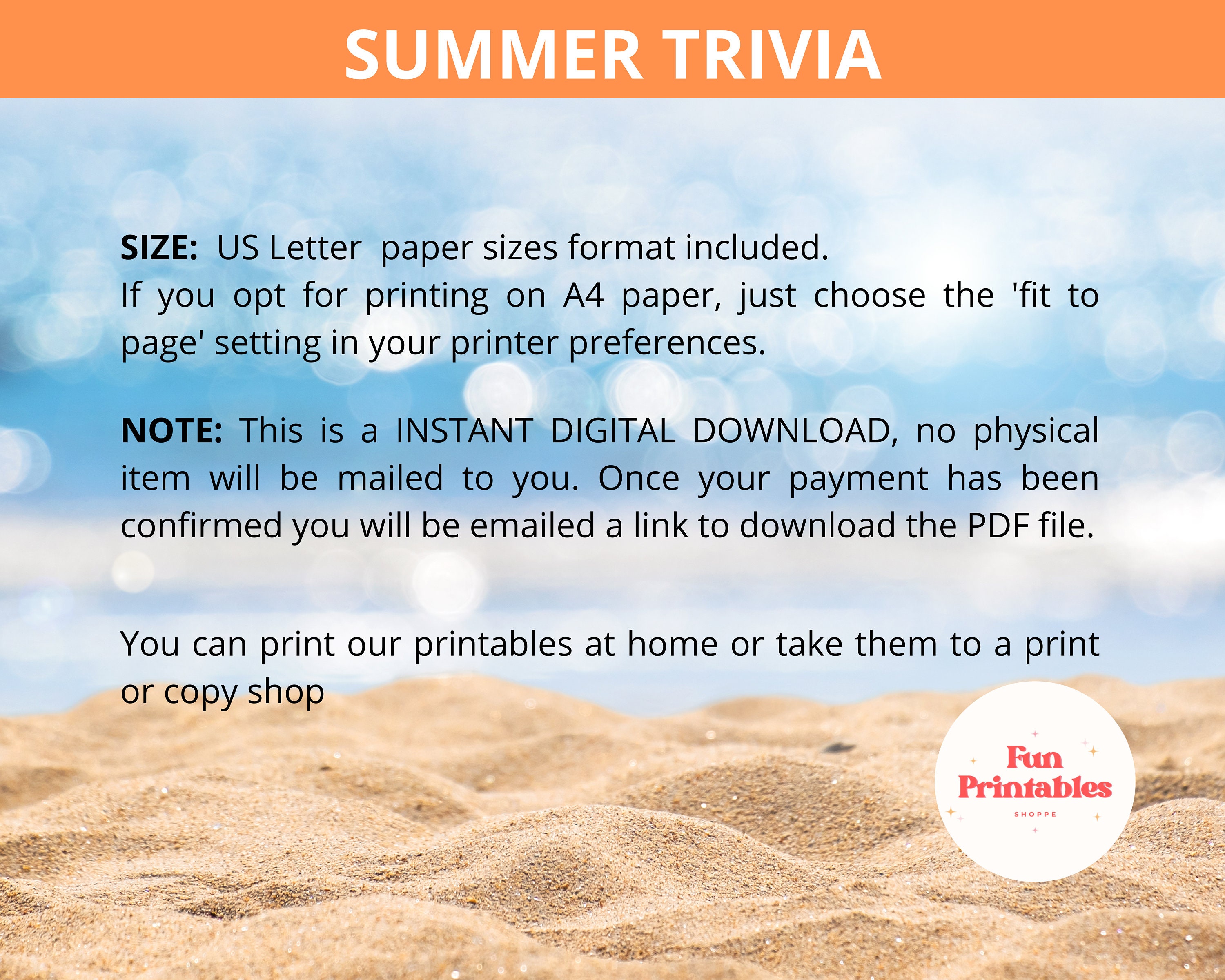 Summer Trivia Game,summer Office,summer Quiz,summertime Game,pool Party ...
