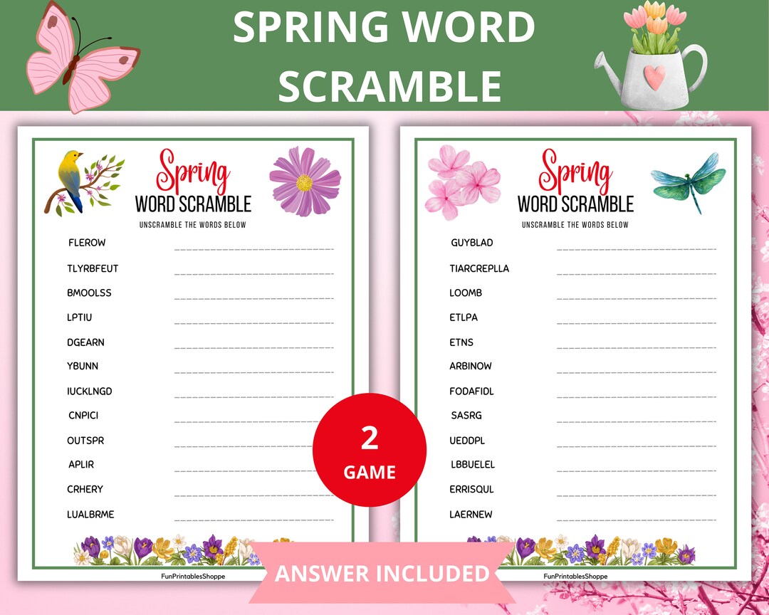 Spring Word Scramble, Springtime Games,spring Activities for Kids, Word ...