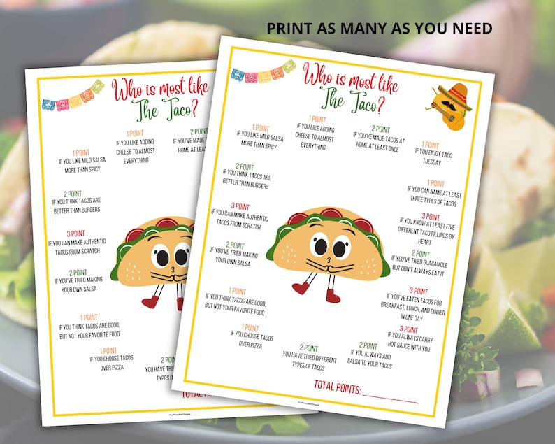 Who is Most Like the Taco,mexican Party Game,taco Tuesday Game,taco ...