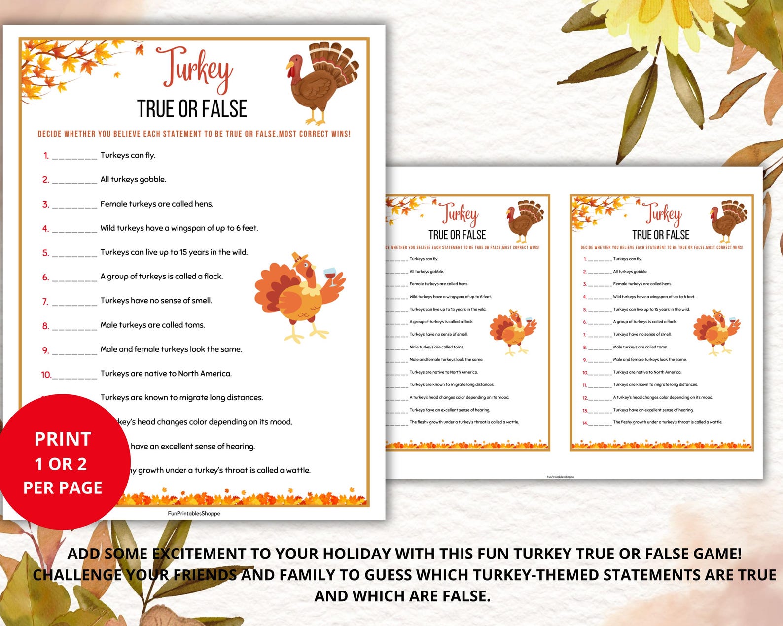 Turkey Day Quiz,thanksgiving Turkey Game,thanksgiving Fact or Fiction ...