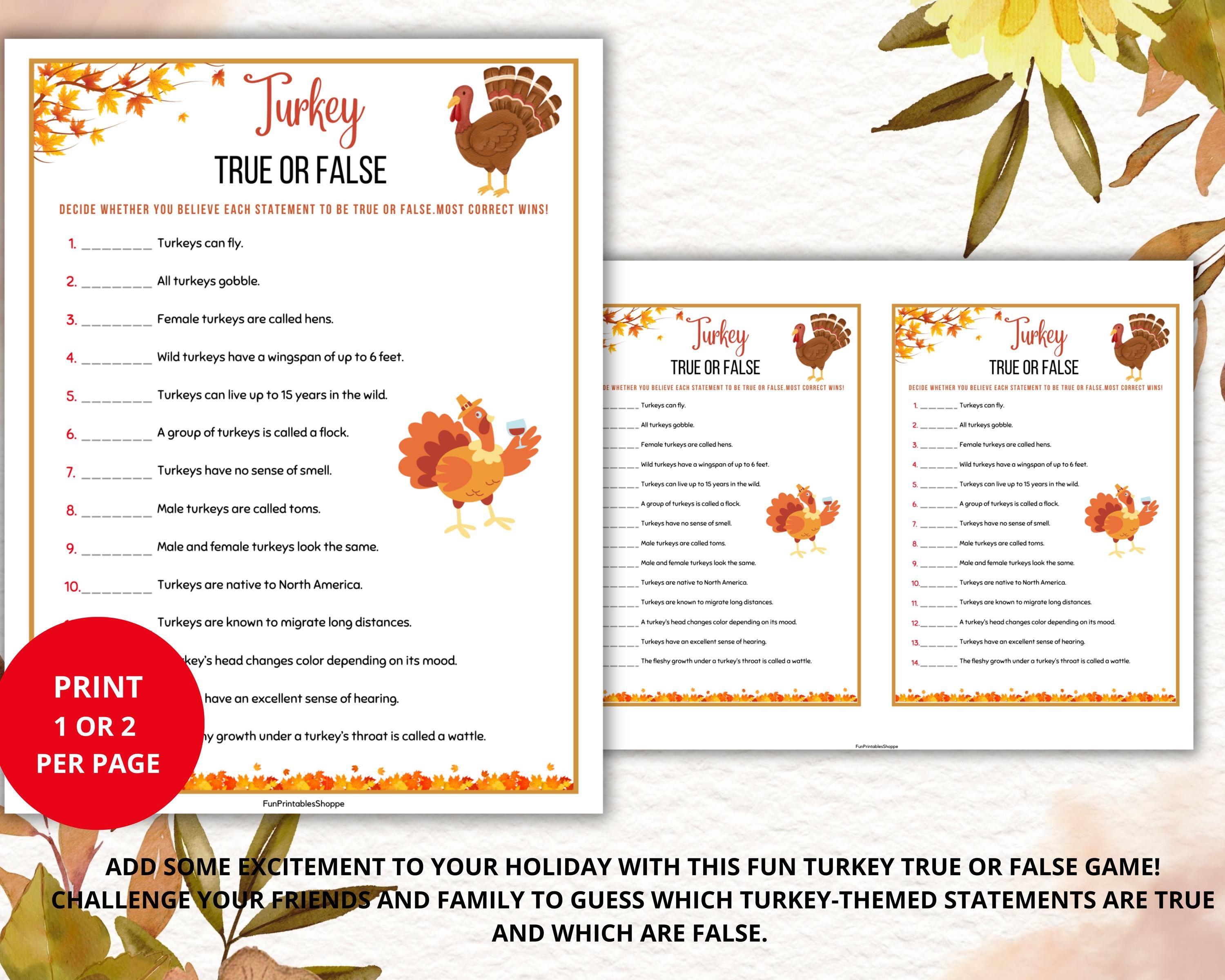 Turkey Day Quiz,thanksgiving Turkey Game,thanksgiving Fact or Fiction ...