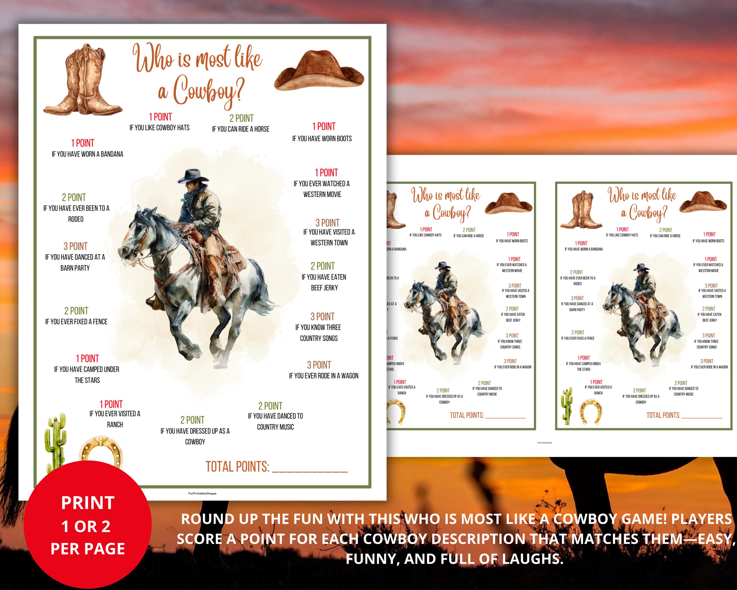 Who is Most Like a Cowboy,cowboy Party Game,cowboy Trivia Quiz,cowboy ...