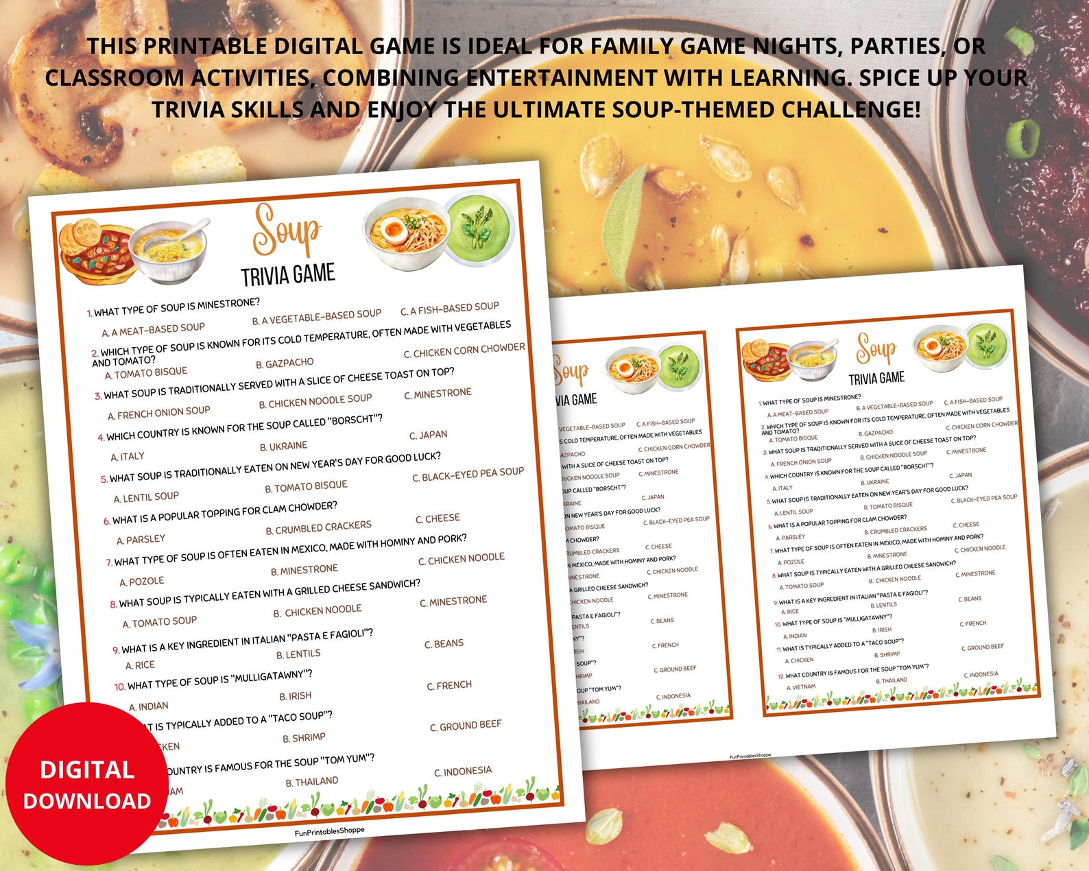 Soup Trivia Game,food Trivia,soup Cook-off Game,foodie Trivia,soup Fact ...