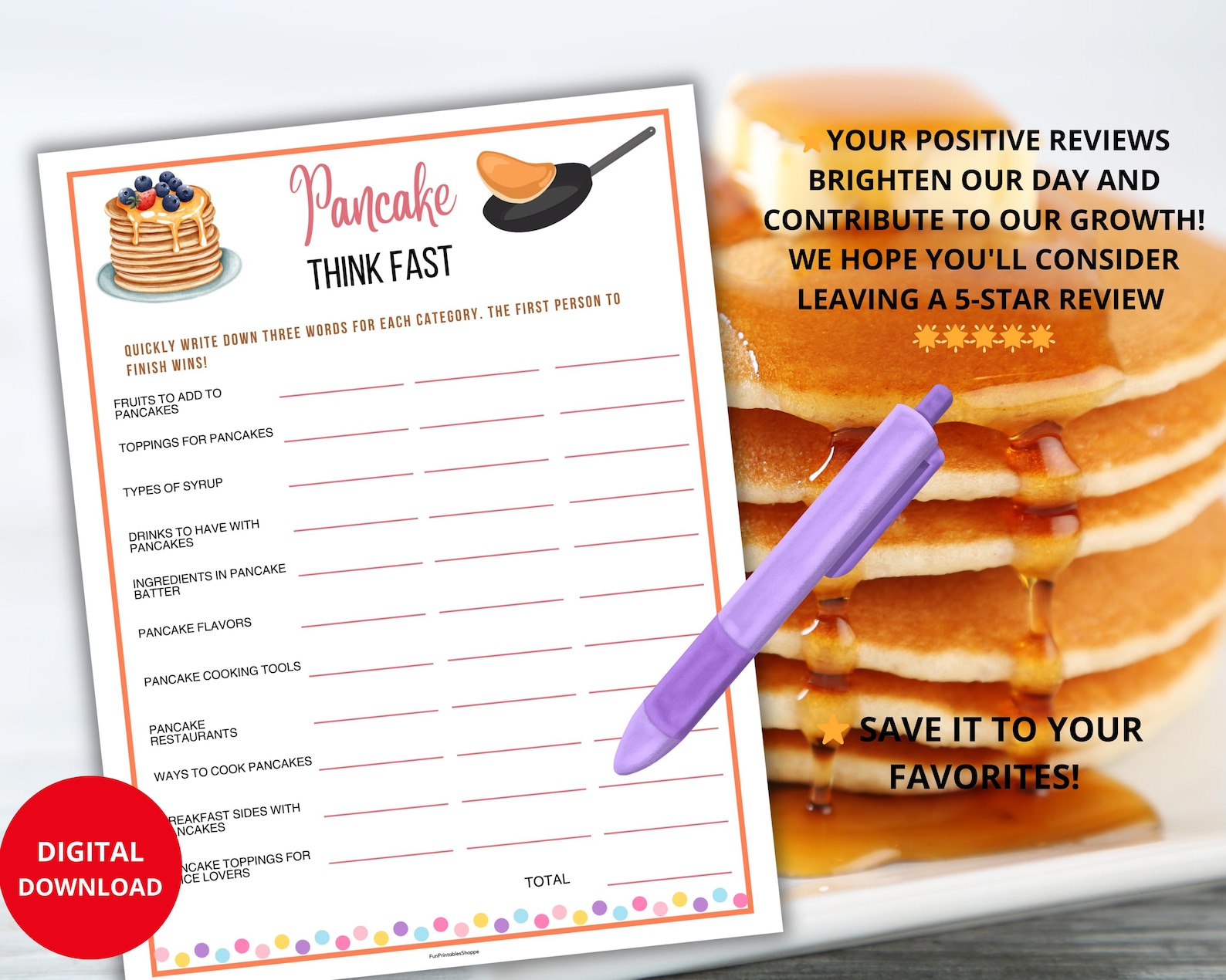Pancake Game Bundle,pancake Party Games,pancake Day Game,slumber Games ...