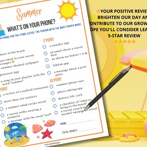 Summer Whats in Your Phone,summer Party Game,phone Game,pool Party ...