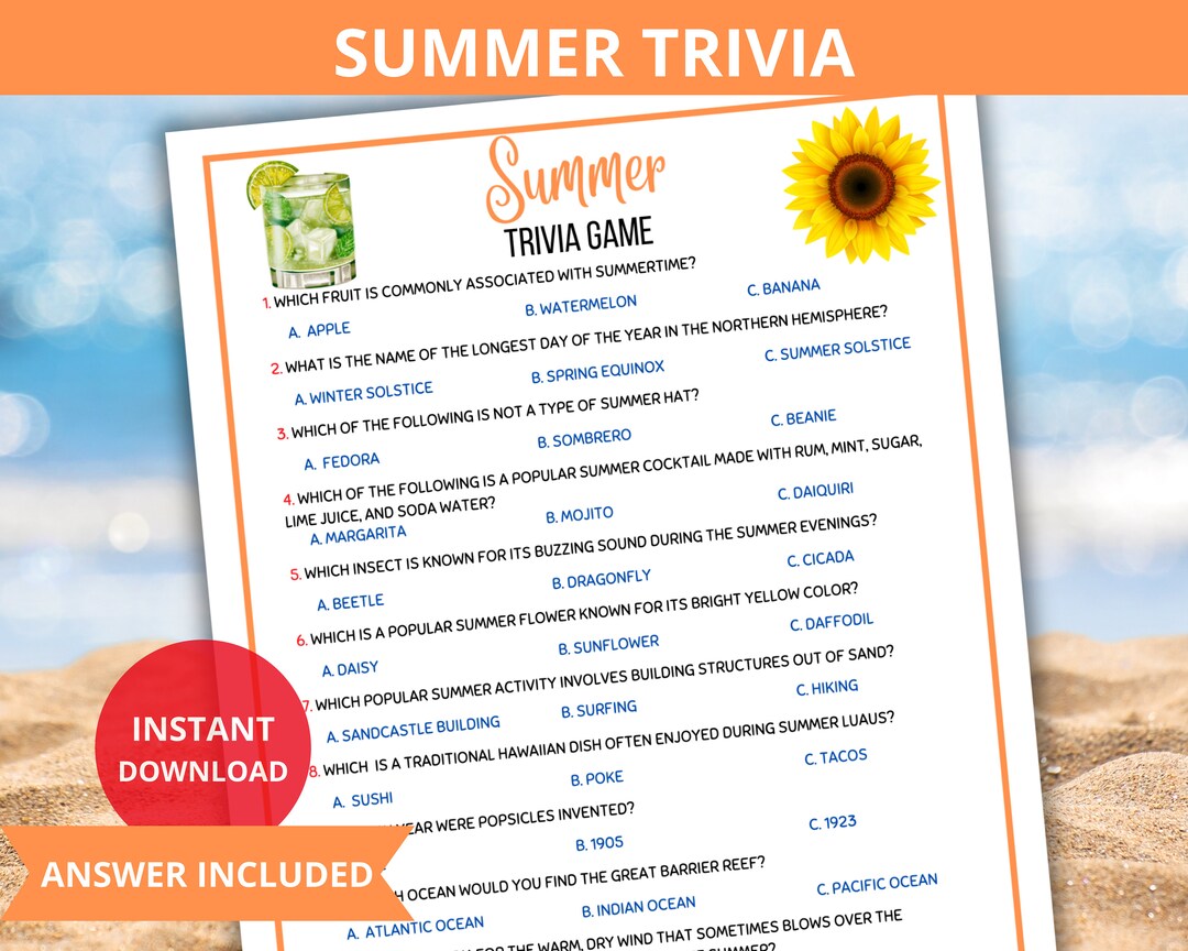 Summer Trivia Game,summer Office,summer Quiz,summertime Game,pool Party ...