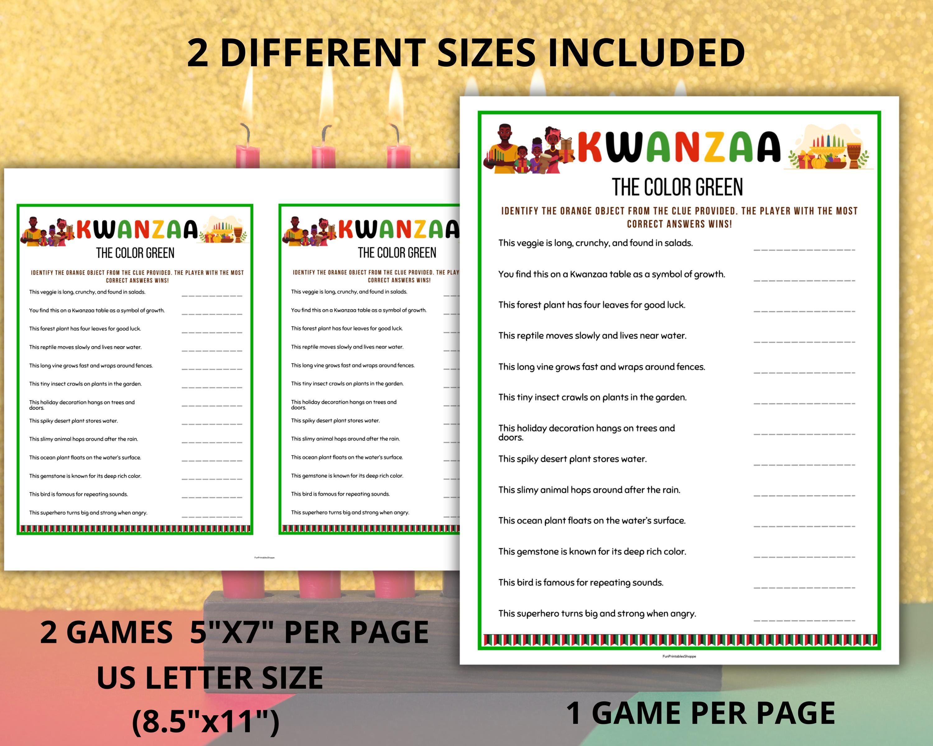 The Color Green Trivia,kwanzaa Party Game,family Game Night,family ...