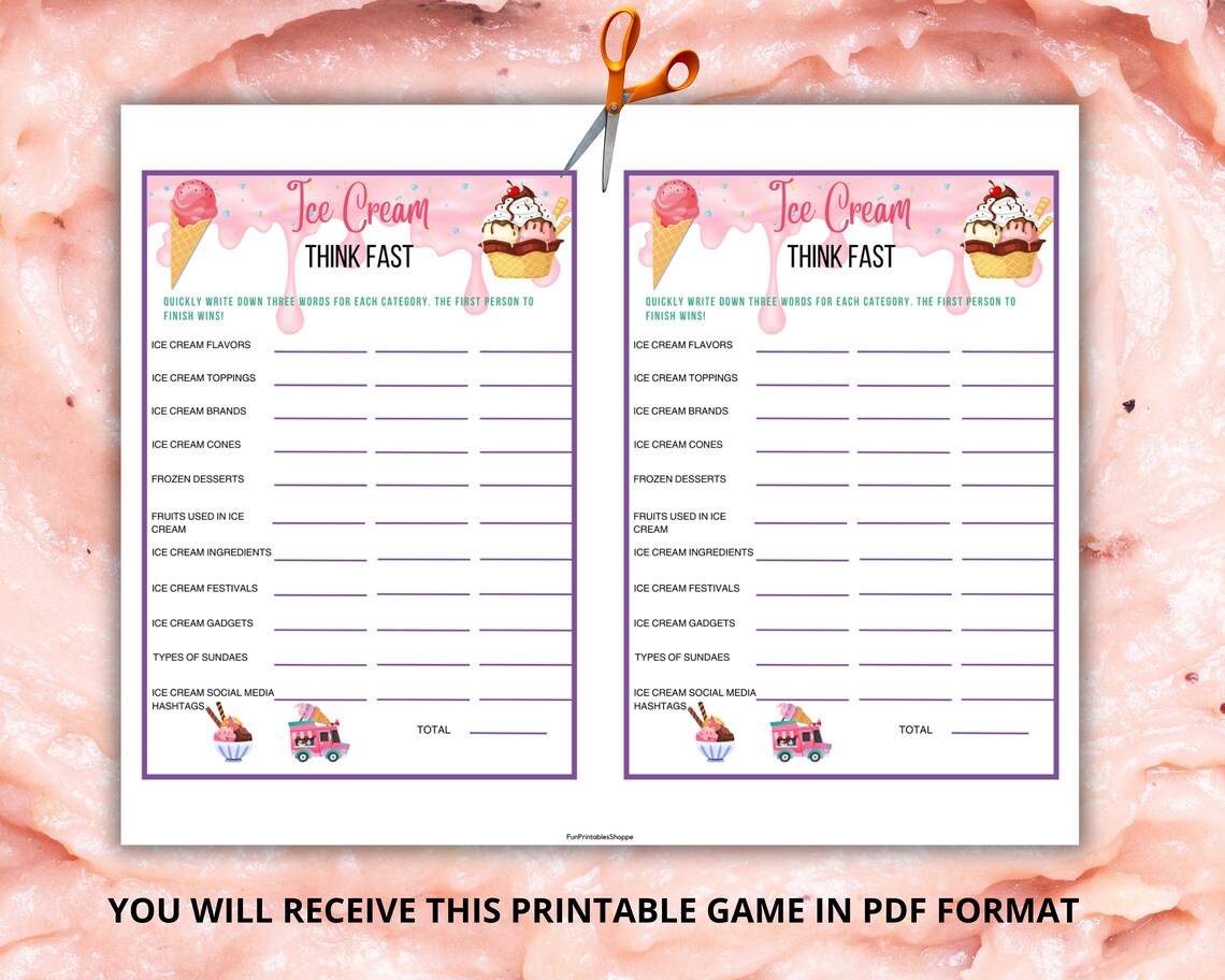 Ice Cream Quick Think,ice Cream Think Fast,ice Cream Party Game,ice ...