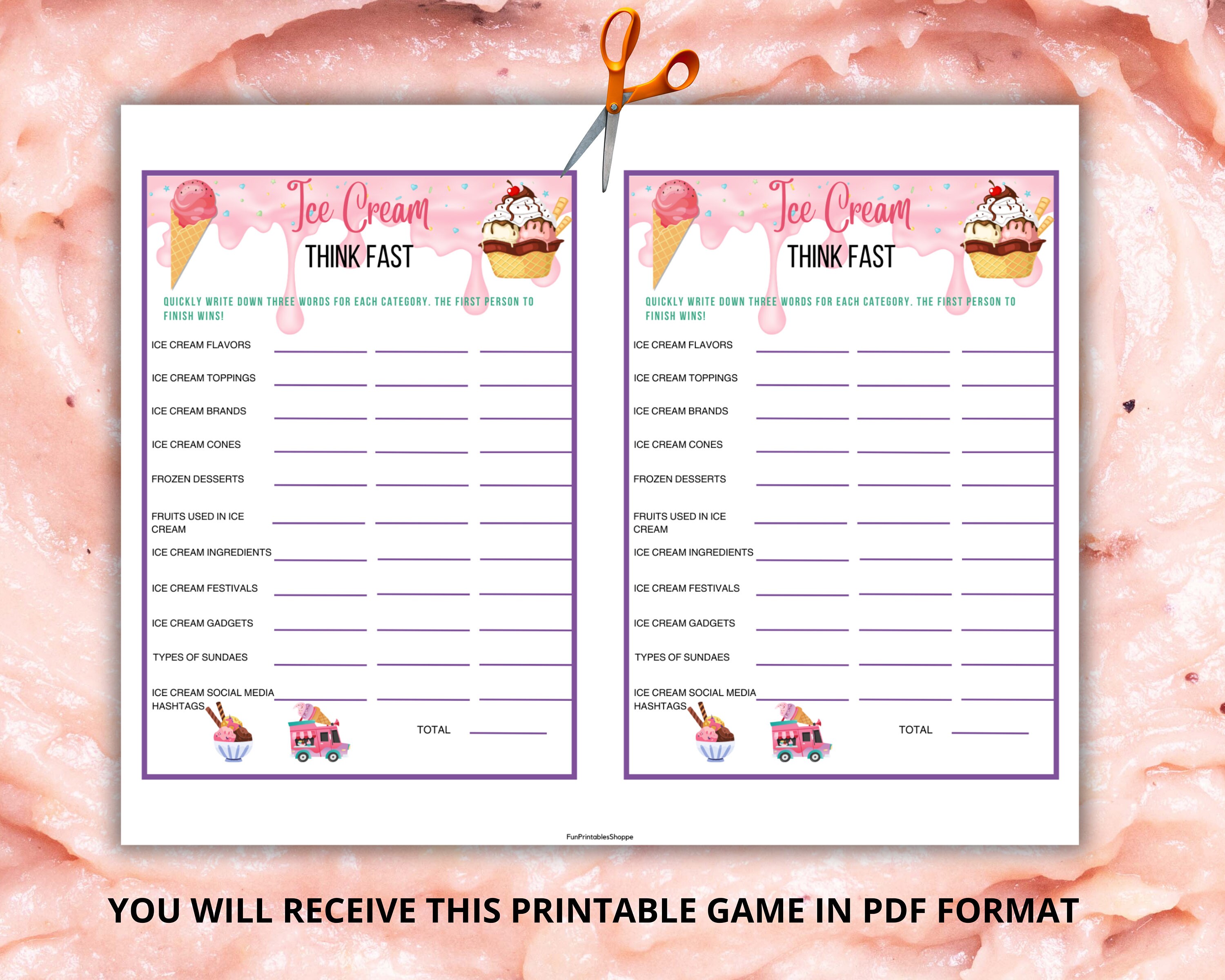 Ice Cream Quick Think,ice Cream Think Fast,ice Cream Party Game,ice ...