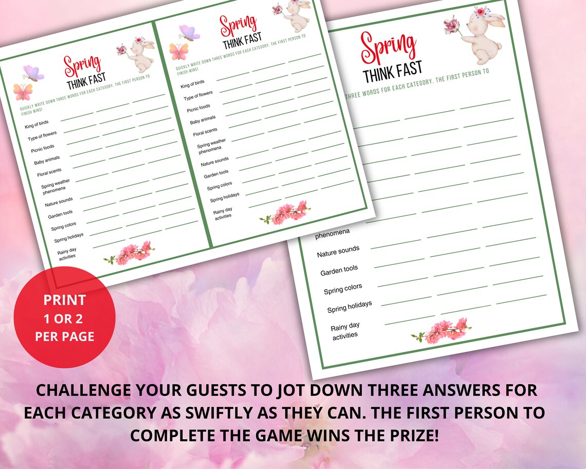 Spring Think Fast Game,quick Think Spring Game, Spring Classroom ...