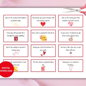 Printable Love Notes, Reasons I Love You, Love Note Box, Romantic Mini ...