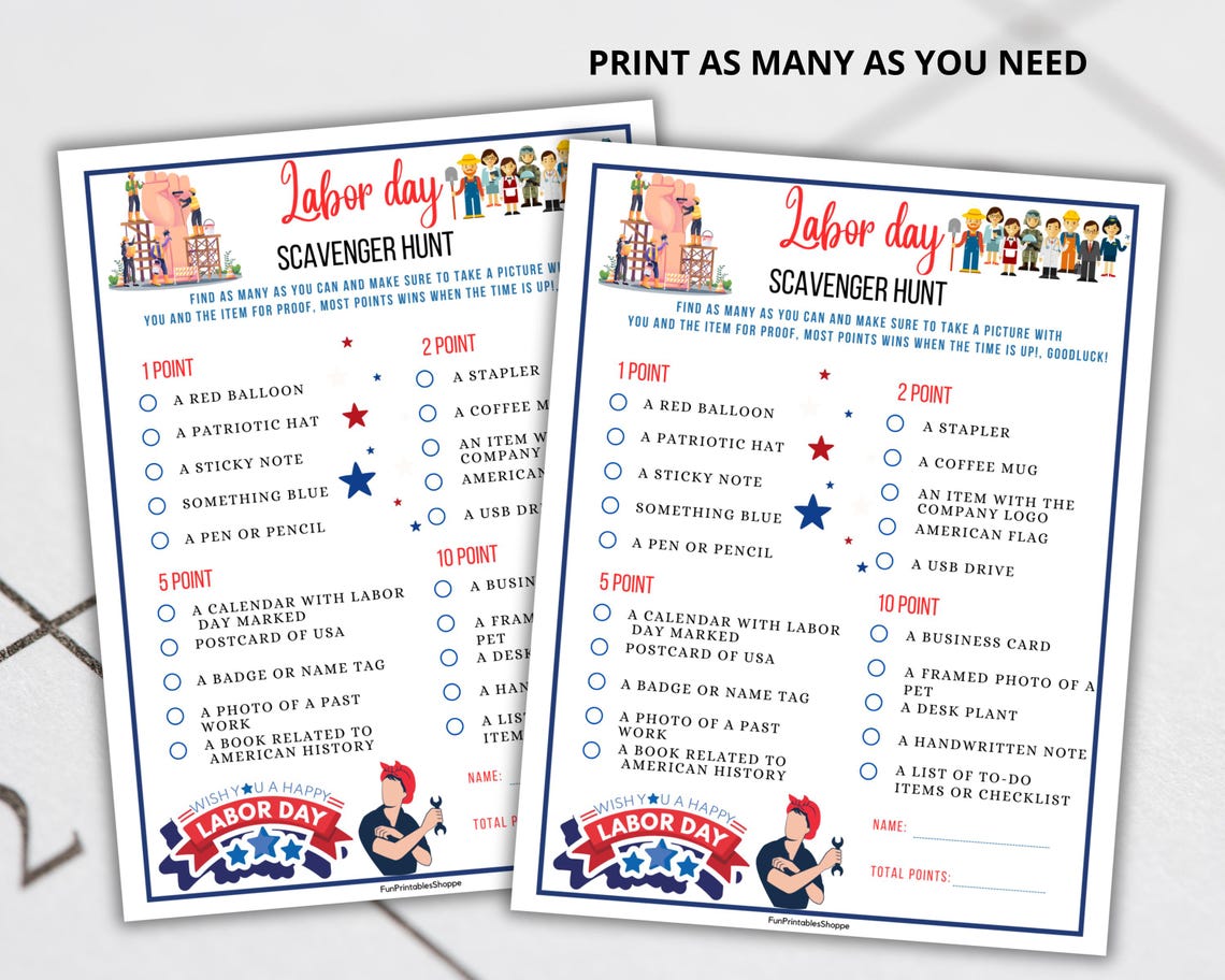 Labor Day Scavenger Hunt,labor Day Treasure Hunt,america Scavenger Hunt ...