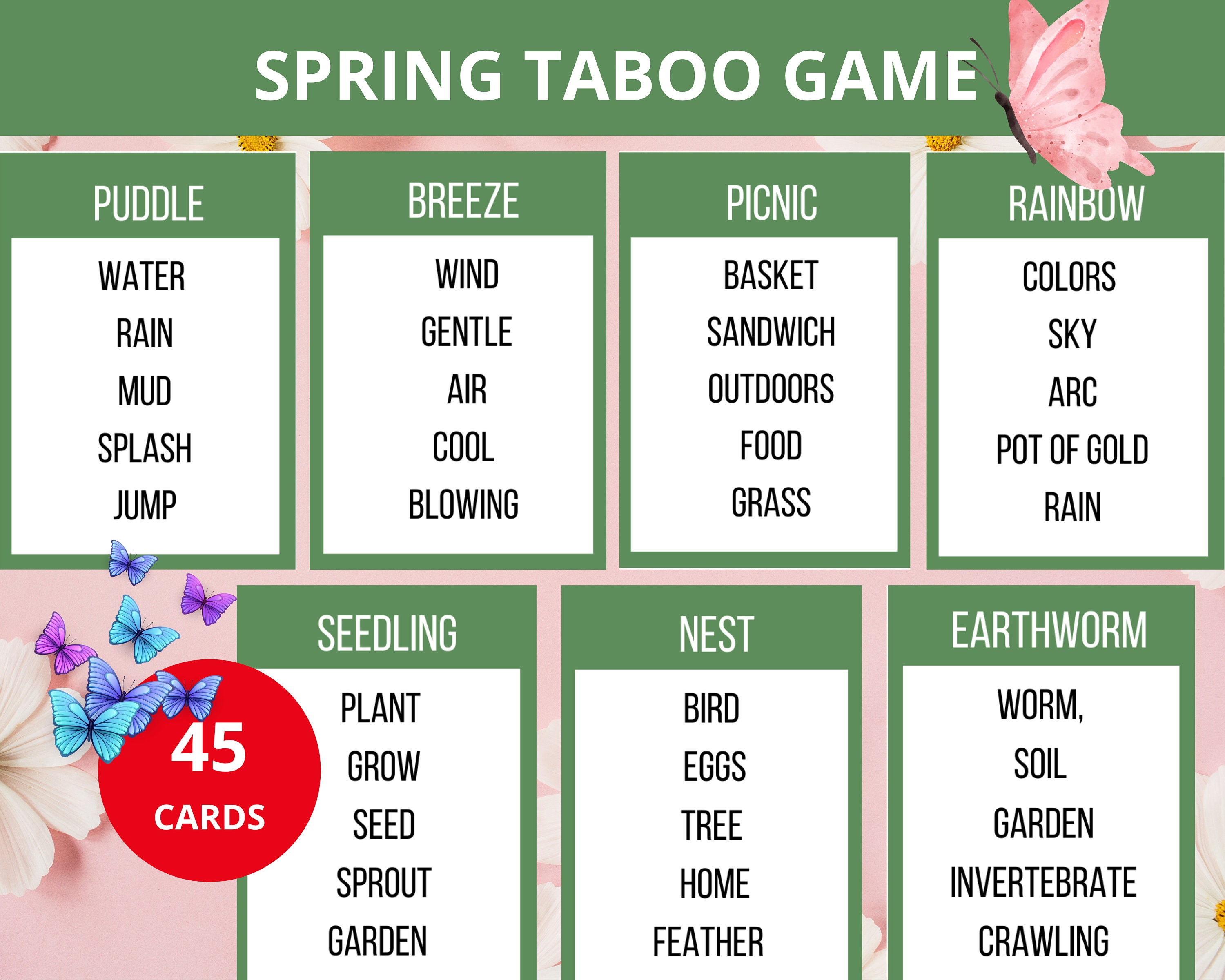Spring Taboo Game, Spring Printable Game for Family,springtime Game ...