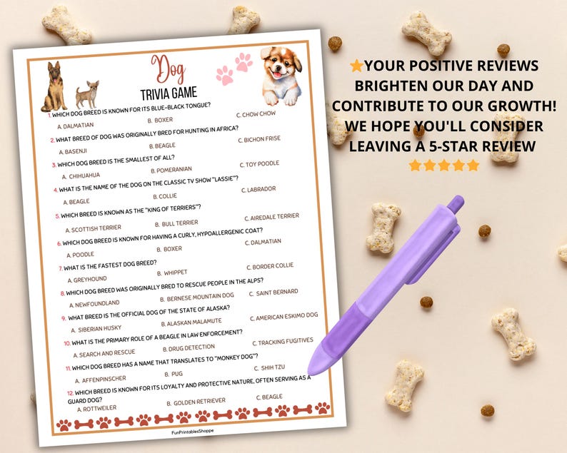 Dog Trivia Game,pets Trivia Game,animal Trivia,dog Party Game,pets ...