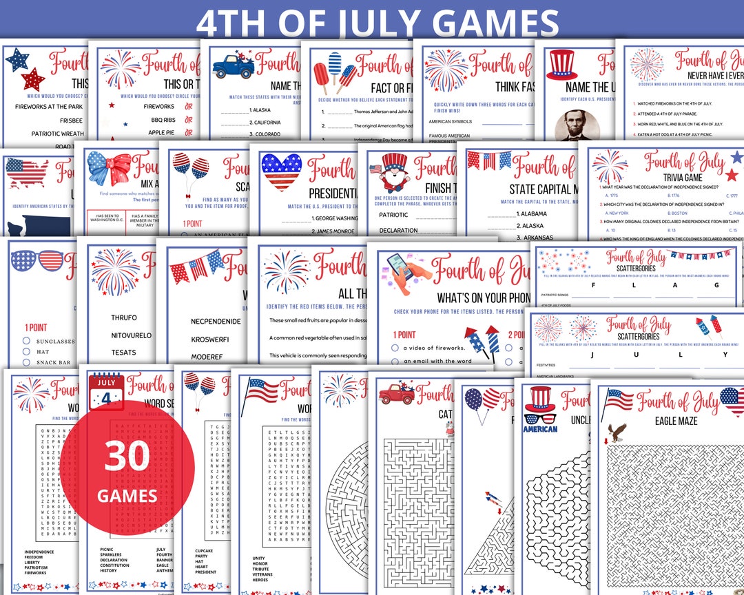 Fourth of July Games Bundle,4th of July Games,independence Day Office ...