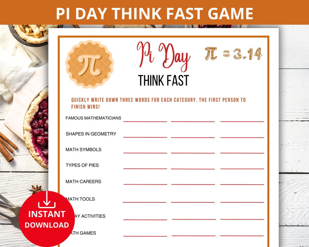Pi Day Think Fast Game,pi Day Trivia,pi Day Quiz,pi Day Activity,pi Day Party,math Games,pie Day ...