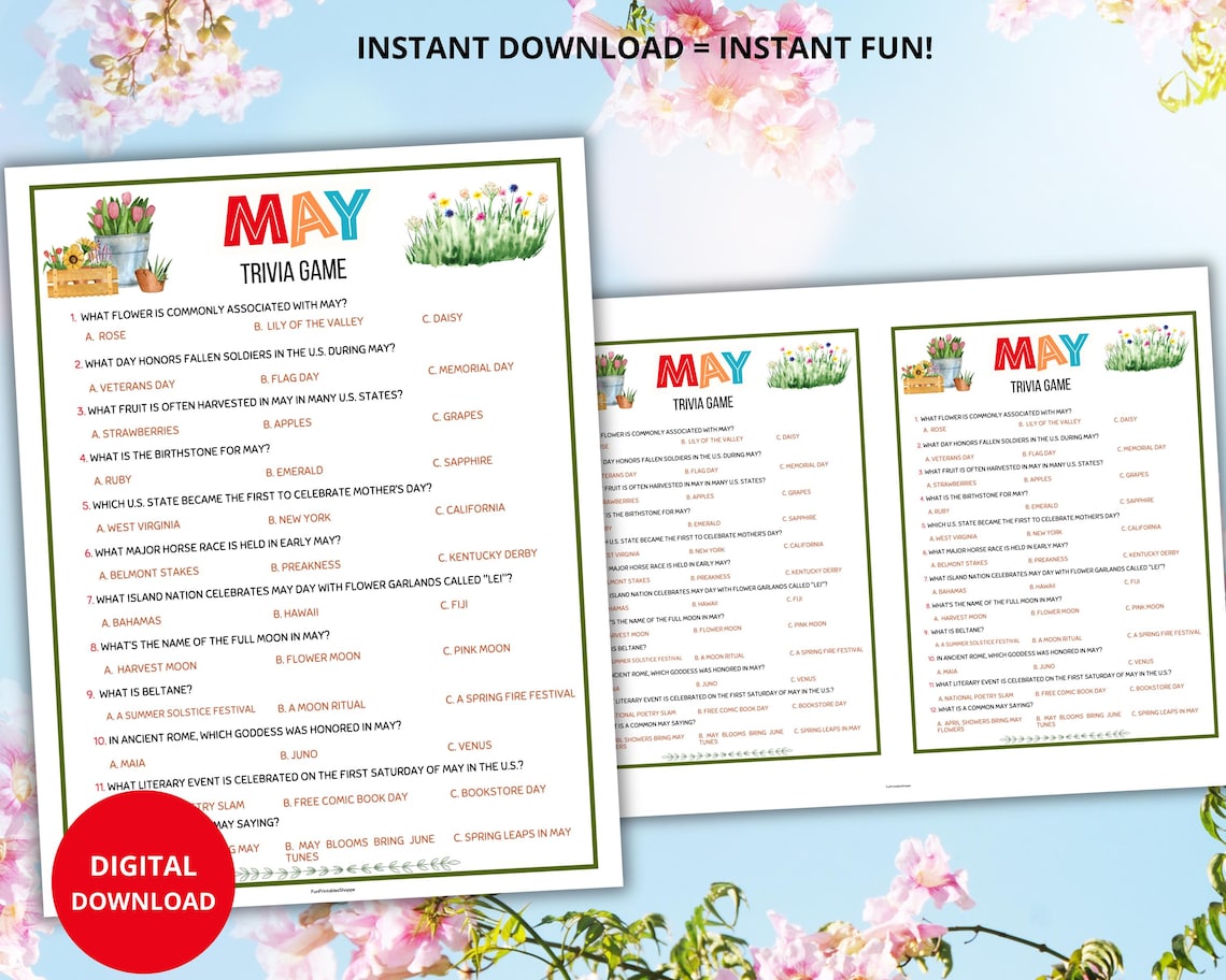 May Trivia Game,month Party Games,may Quiz Question,monthly Trivia Quiz ...