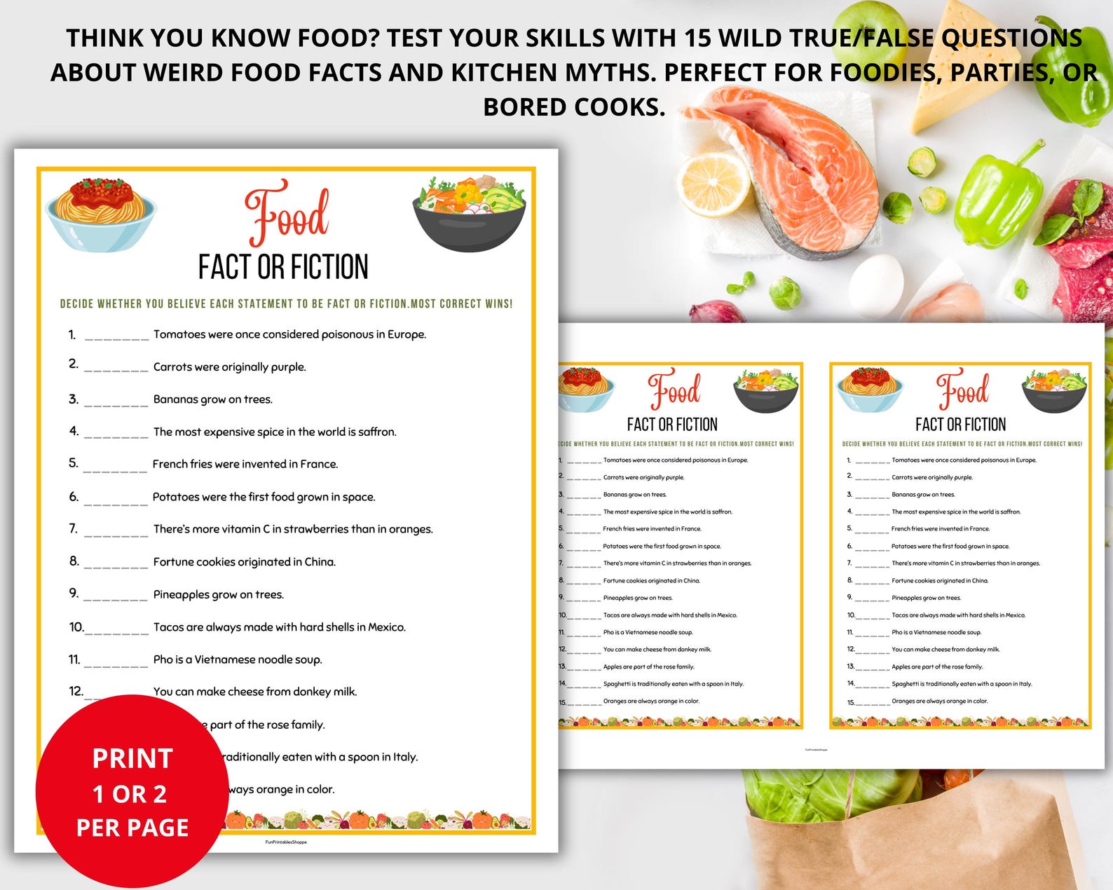 Food Fact or Fiction,food Trivia Game,food Quiz,food True or False ...
