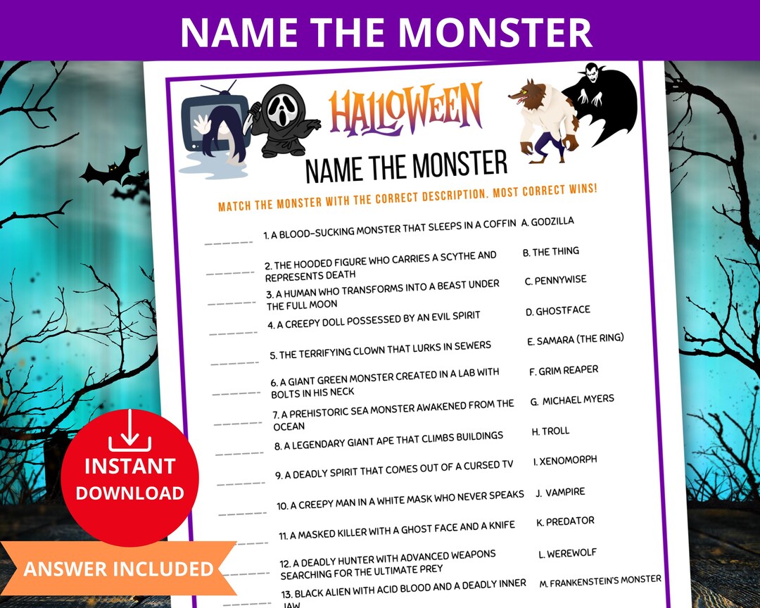 Halloween Name the Monster Game,halloween Monster Trivia Quiz,guess the ...