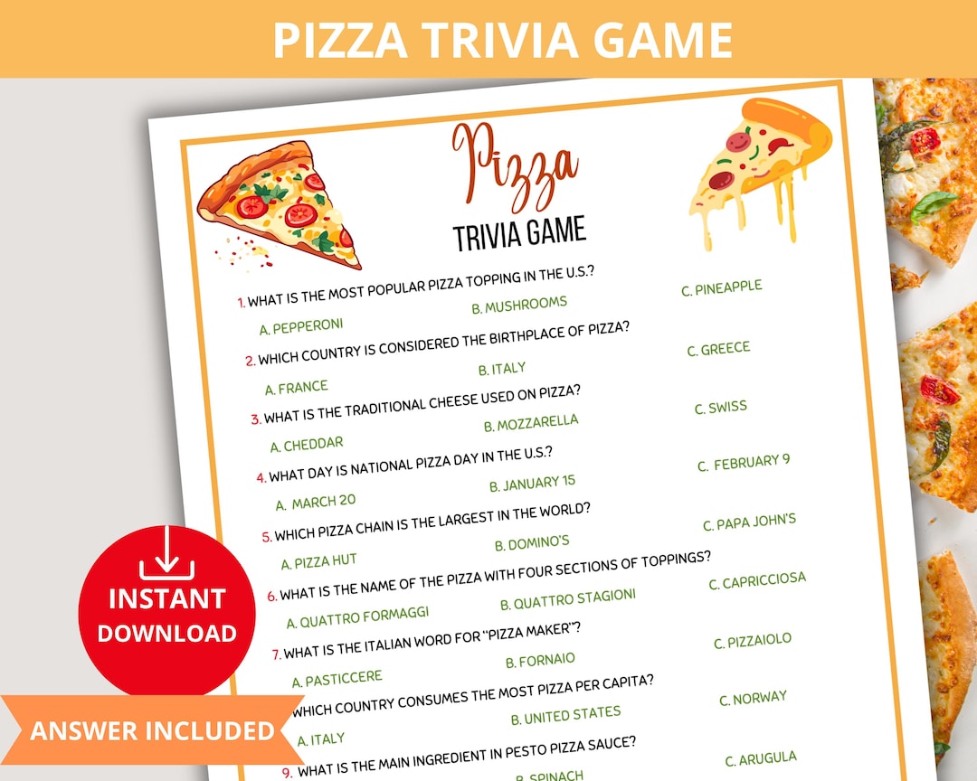 Pizza Trivia Game,food Trivia Quiz,italian Food Game,dinner Party Idea ...