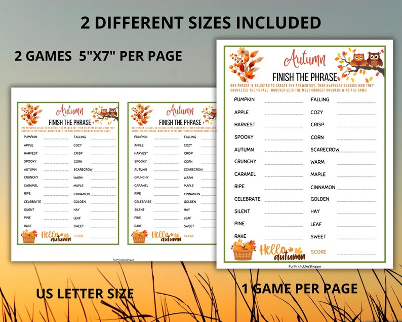 Fall Finish the Phrase,autumn Party,fall Activities,fun Harvest Game ...
