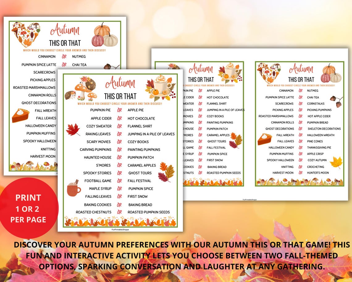 Fall This or That,fall Trivia,autumn Party Game,fall Time Activities ...