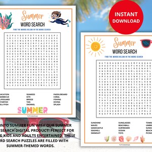 Summer Word Search,summertime Party Game,word Find Game,fun Summer ...