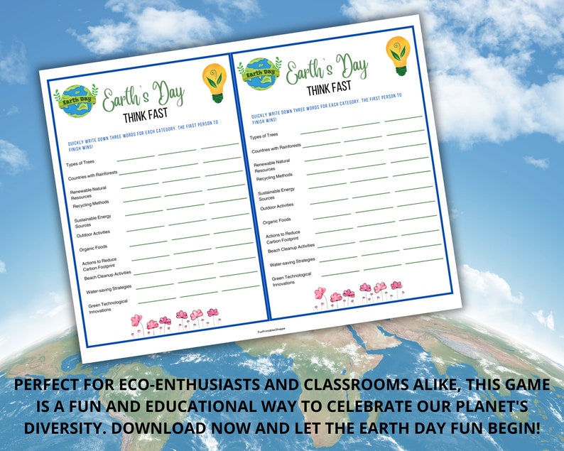Earth Day Think Fast Game,think Fast Game,spring Activity,earth Day for ...