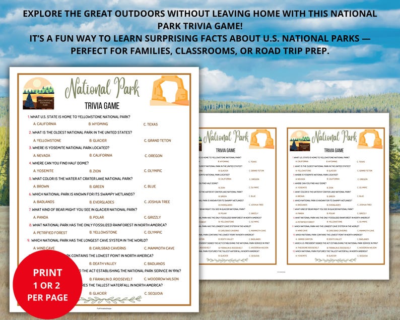 National Park Trivia Game,us Parks Quiz,road Trip Games,educational ...