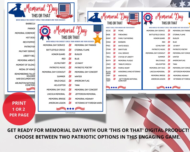 Memorial Day This or That,memorial Day Trivia,patriotic Game,memorial ...