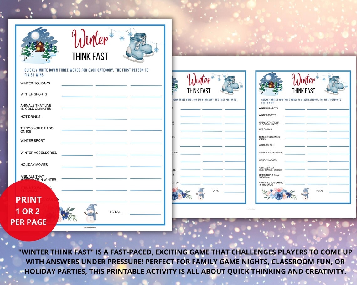 Winter Think Fast Game,winter Word Party Game,winter Office Game,winter ...