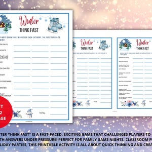 Winter Think Fast Game,winter Word Party Game,winter Office Game,winter ...