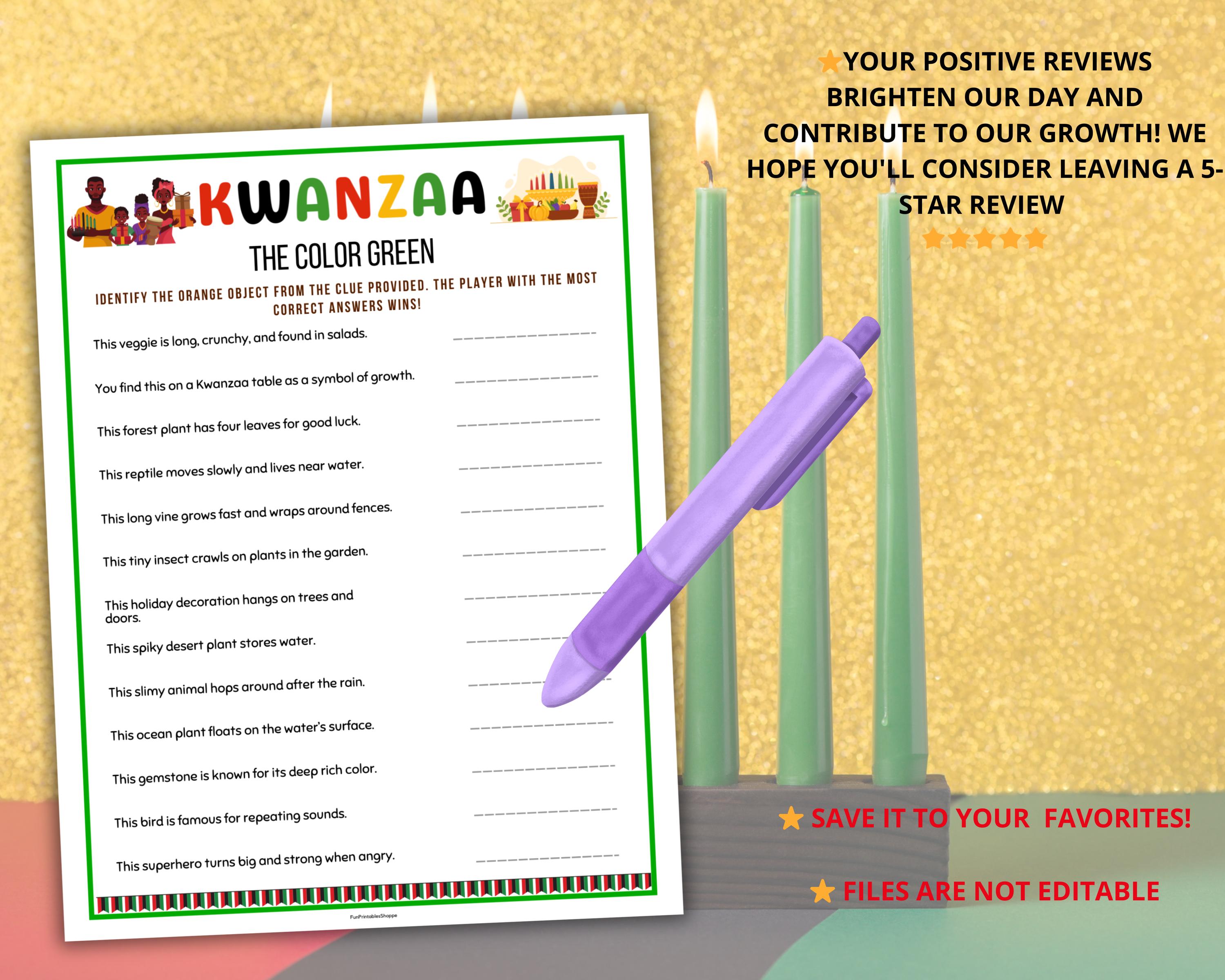 The Color Green Trivia,kwanzaa Party Game,family Game Night,family ...