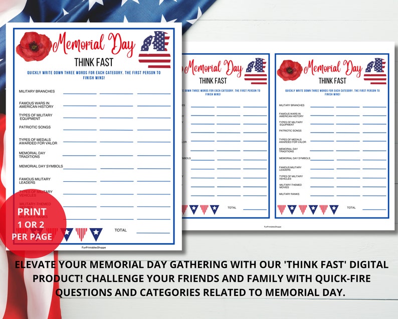 Memorial Day Think Fast,memorial Day Games,quick Think,memorial Day ...