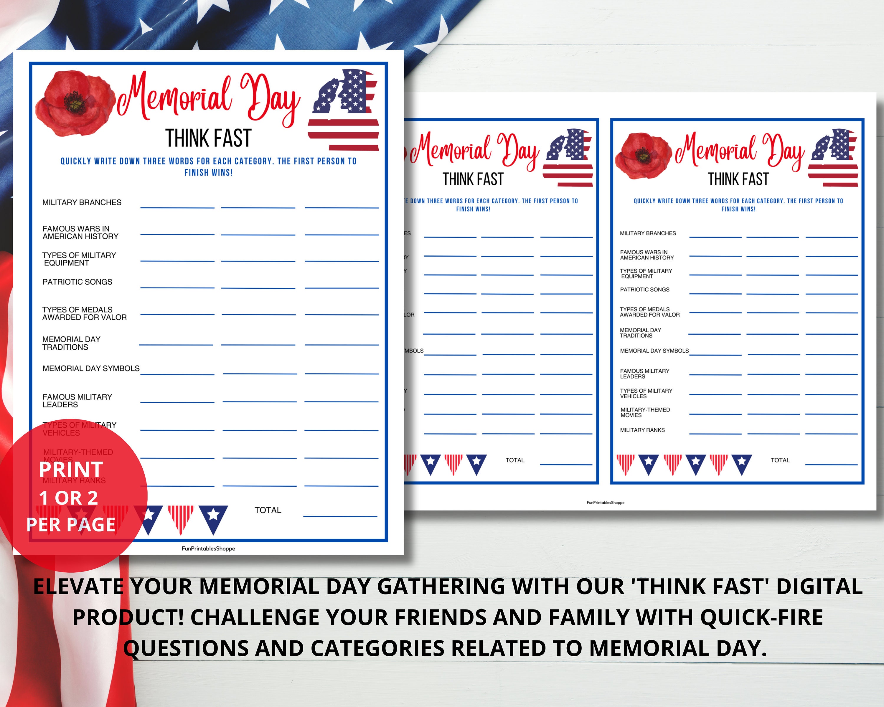 Memorial Day Think Fast,memorial Day Games,quick Think,memorial Day ...