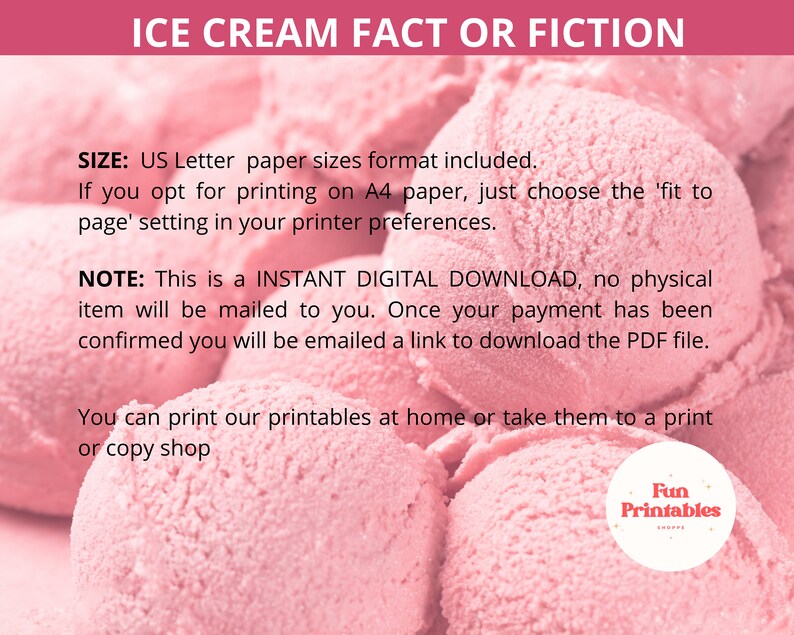 Ice Cream Fact or Fiction,ice Cream Trivia,ice Cream Social Game ...