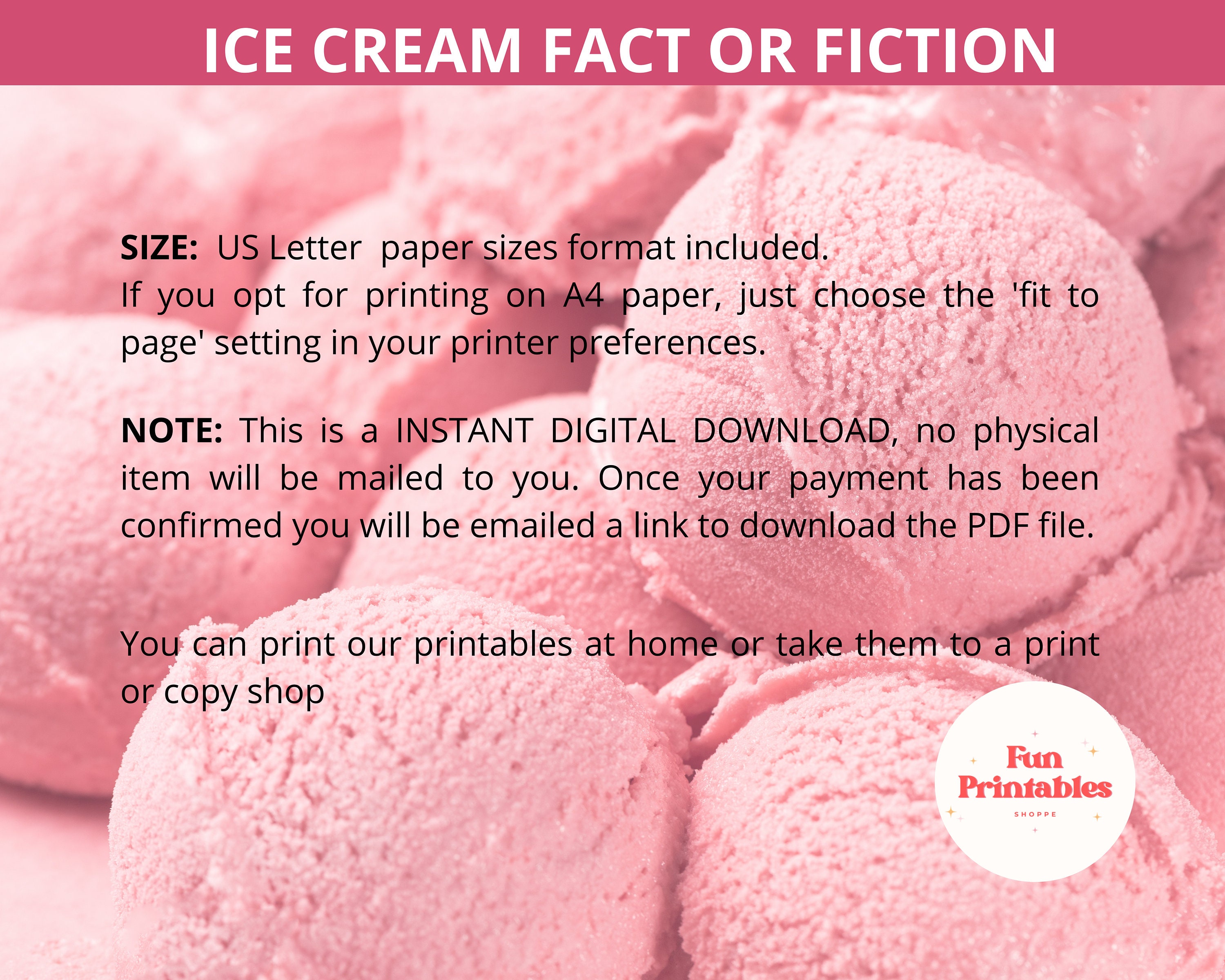 Ice Cream Fact or Fiction,ice Cream Trivia,ice Cream Social Game ...