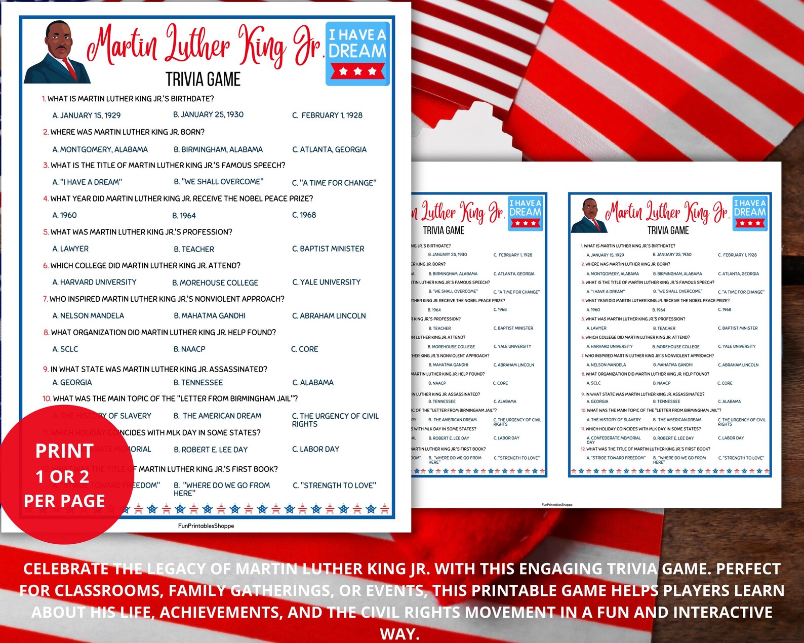 Martin Luther King Jr Trivia Game,mlk Jr Day Trivia,america History ...