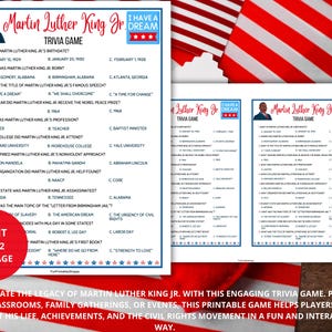 Martin Luther King Jr Trivia Game,mlk Jr Day Trivia,america History ...