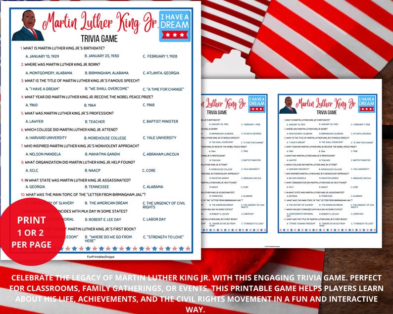 Martin Luther King Jr Trivia Game,mlk Jr Day Trivia,america History ...