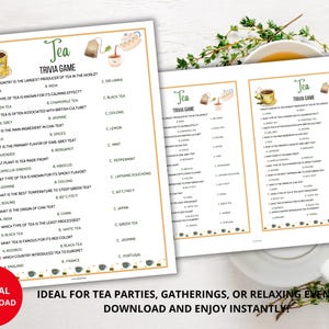 Tea Trivia Game,tea Trivia Quiz,tea Question,tea Games Printable,drink ...