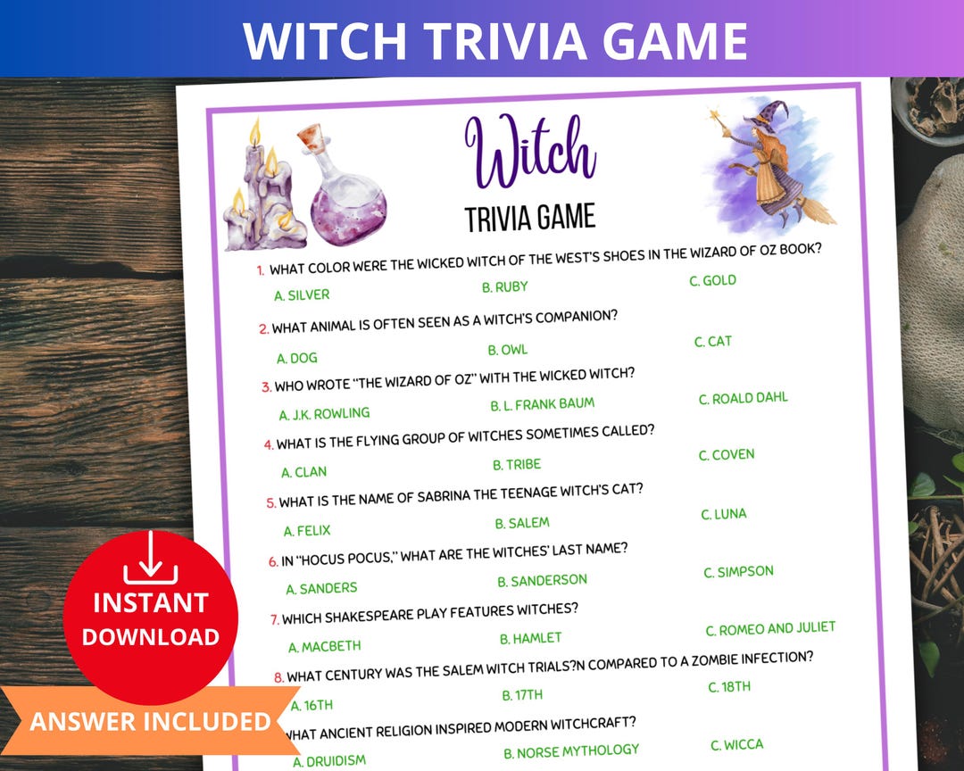 Witch Trivia Game,witches Night Party Game,spooky Trivia Game,halloween ...