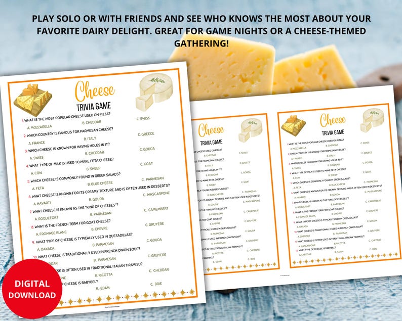 Cheese Trivia Game,printable Cheese Trivia,cheese Party Game,food ...