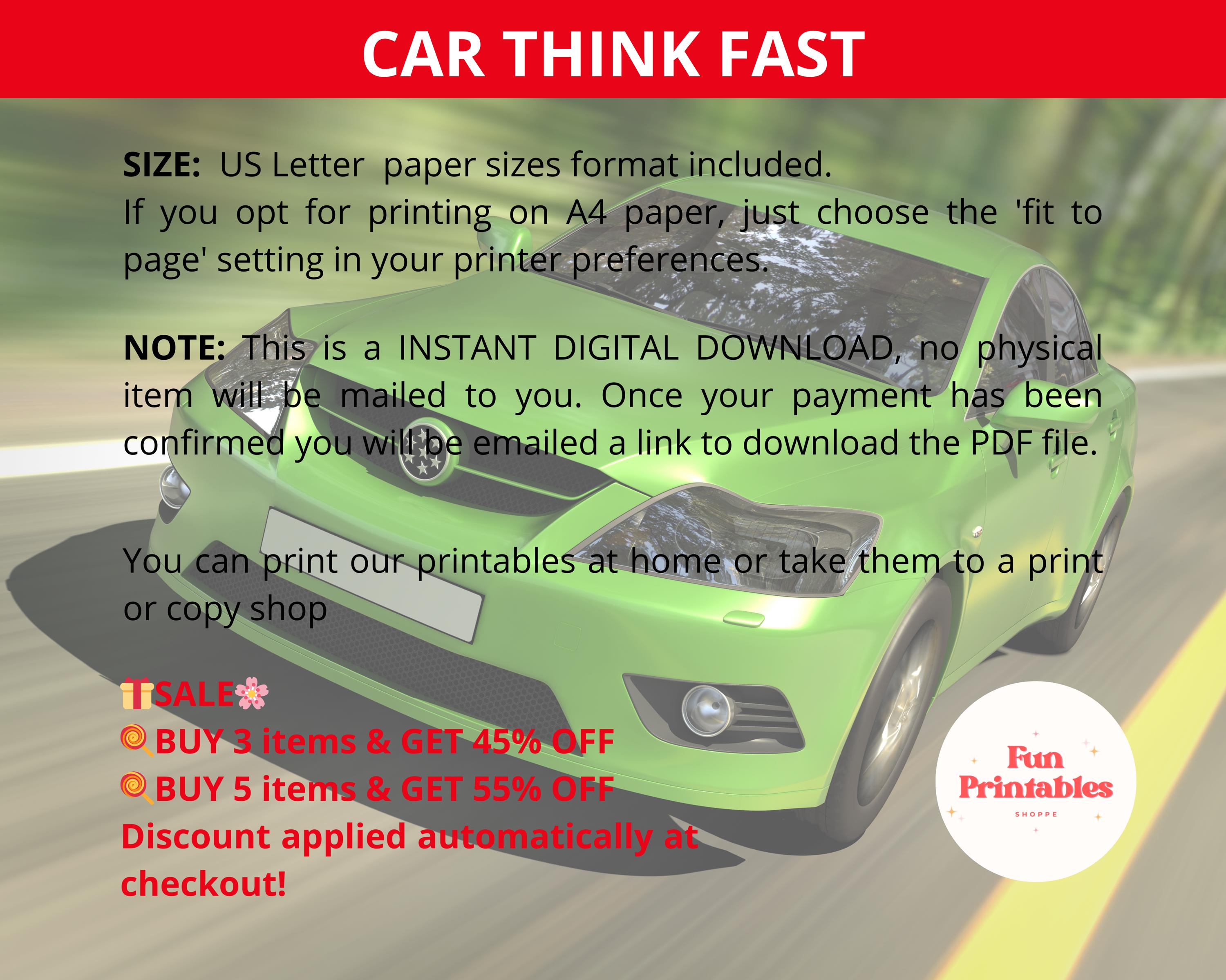 Car Think Fast Game,car Trivia Game,car Party Idea,auto Trivia,vehicle ...