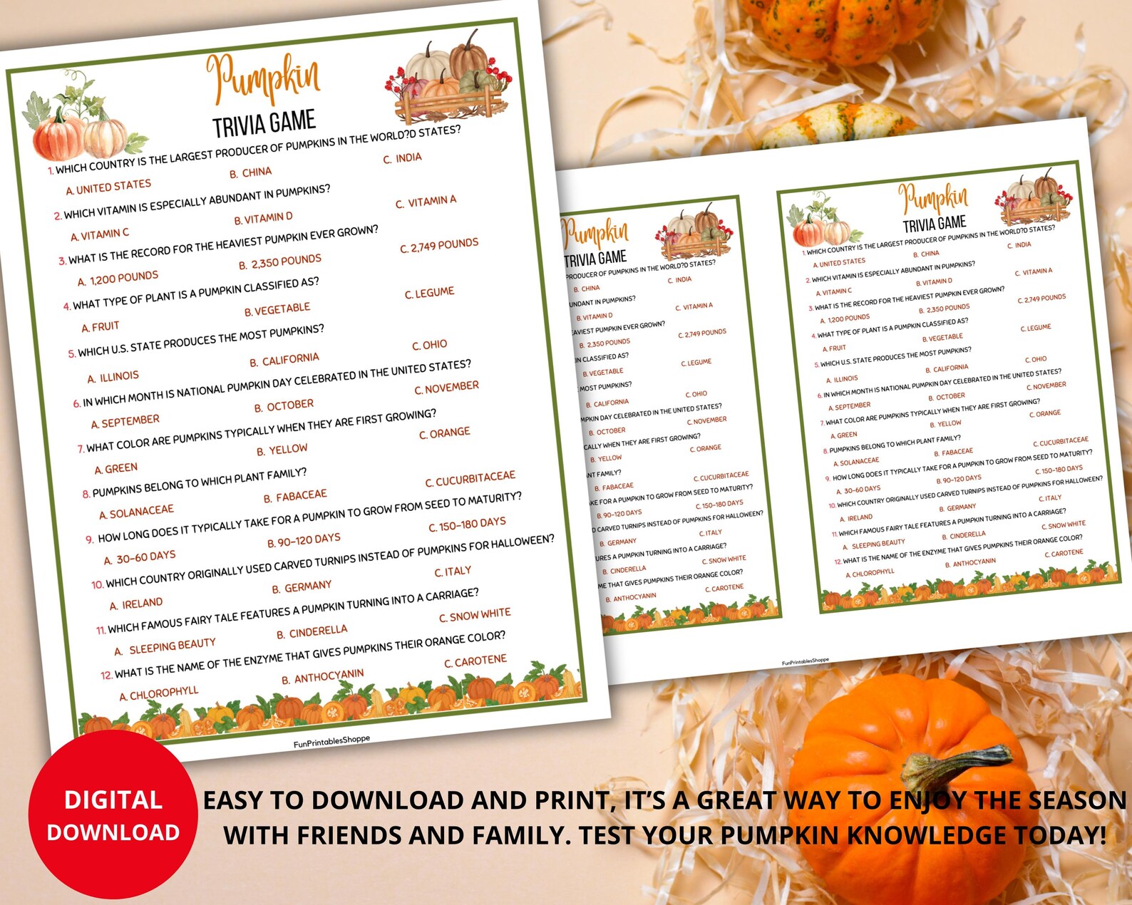 Pumpkin Trivia Game,fall Trivia,autumn Trivia,pumpkin Quiz,october ...