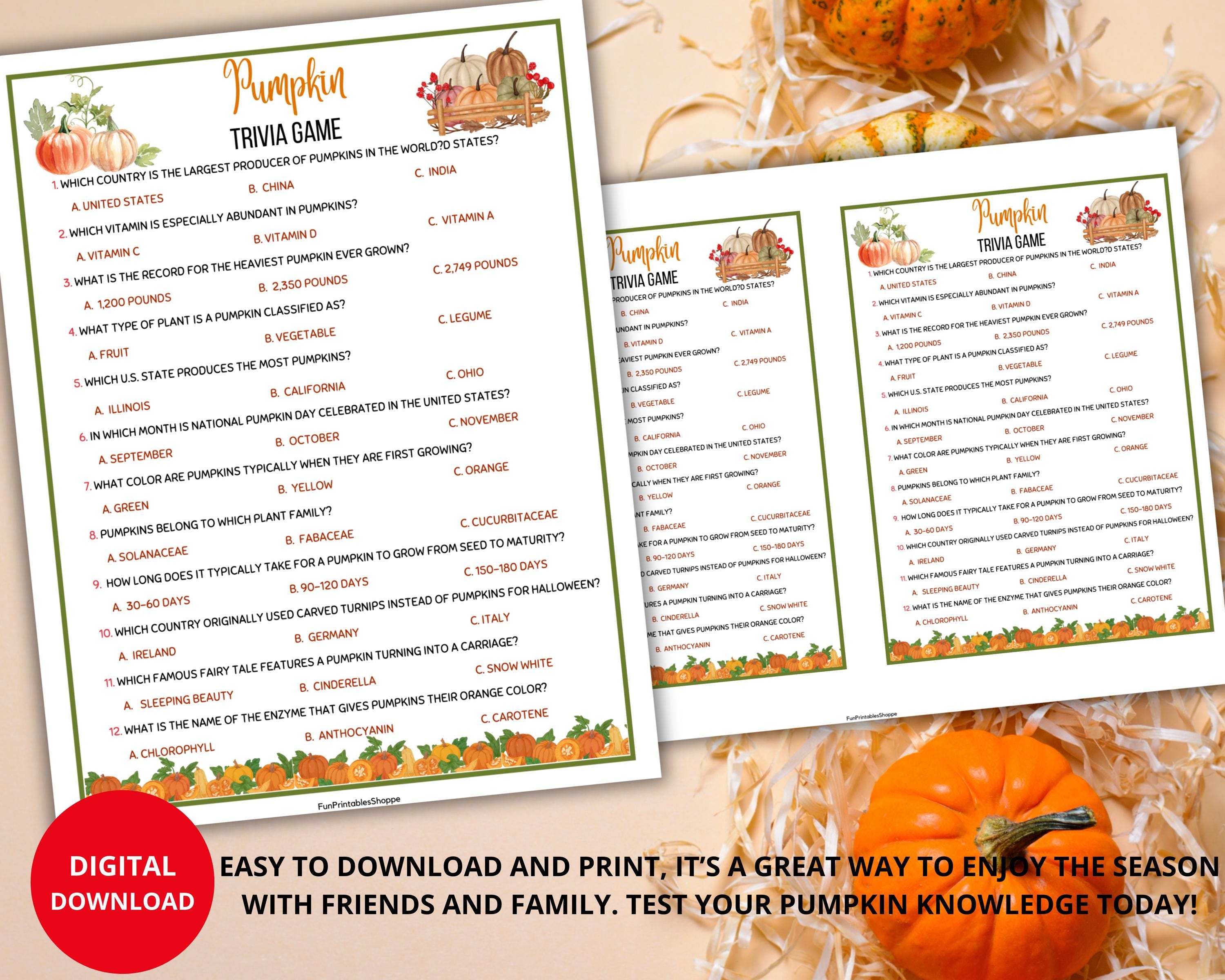 Pumpkin Trivia Game,fall Trivia,autumn Trivia,pumpkin Quiz,october ...